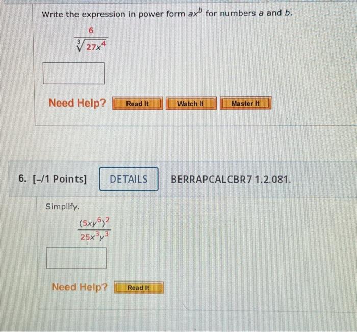 Solved Write the expression in power form axb for numbers a | Chegg.com