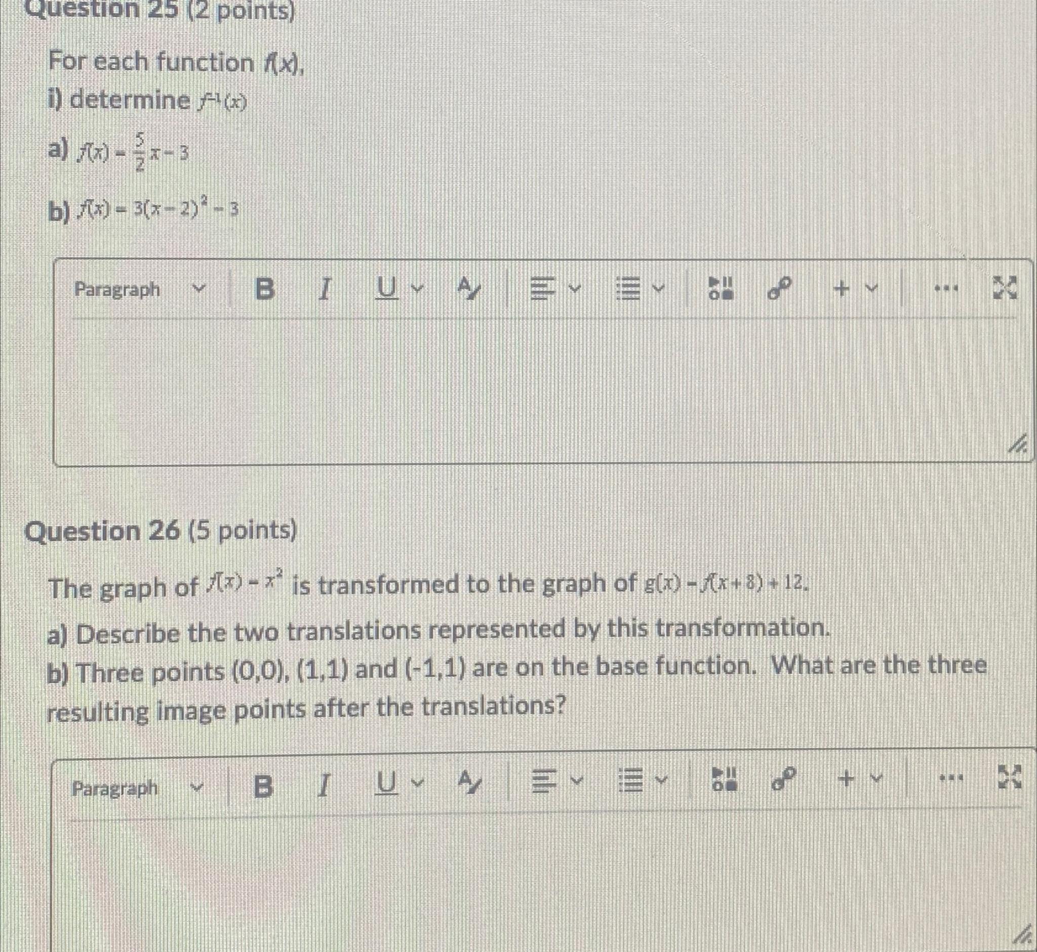 Solved Question 25 (2 ﻿points)For each function (x),i) | Chegg.com