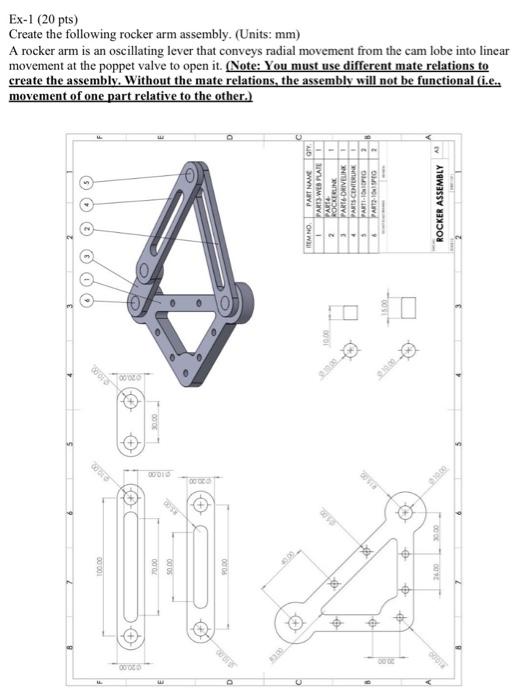 Ex-1 (20 pts) Create the following rocker arm | Chegg.com