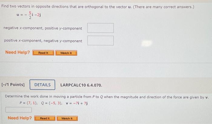 Solved Find two vectors in opposite directions that are | Chegg.com