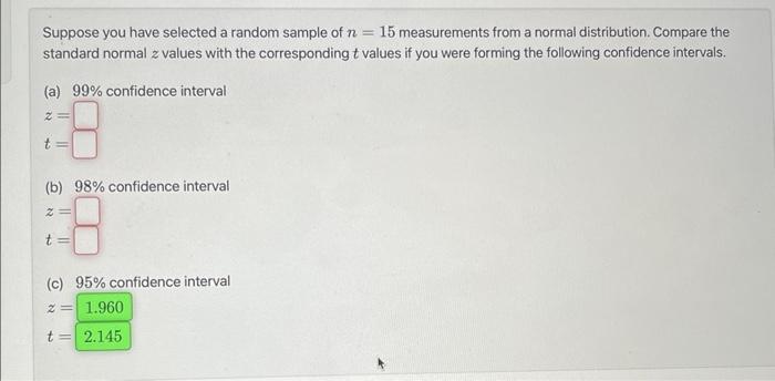 Solved Suppose you have selected a random sample of n=15 | Chegg.com