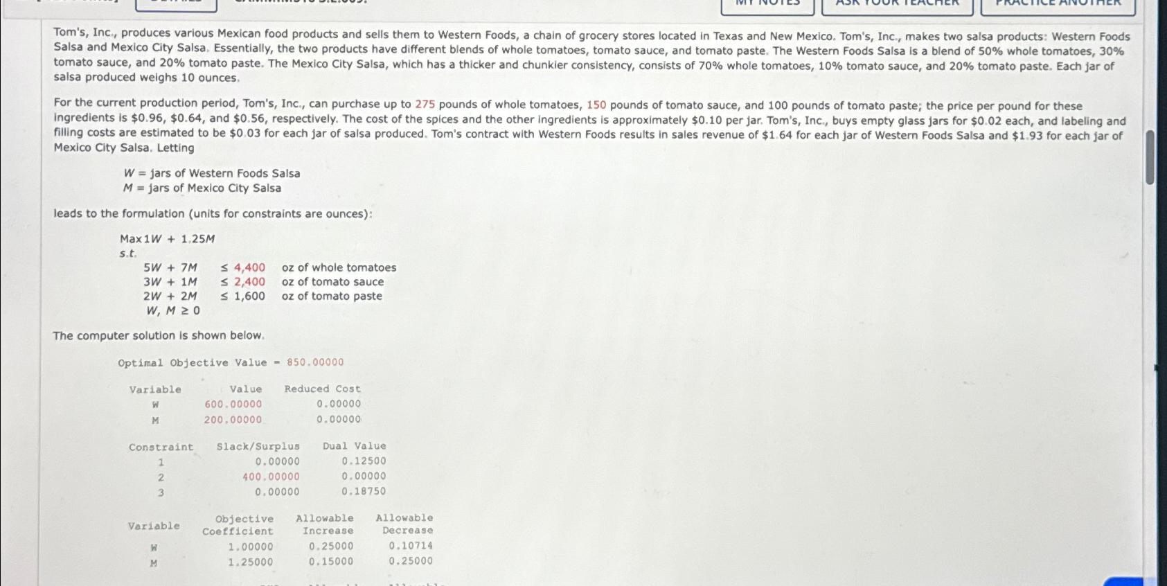 Solved salsa produced weighs 10 ﻿ounces. Mexico City Salsa. | Chegg.com | Chegg.com