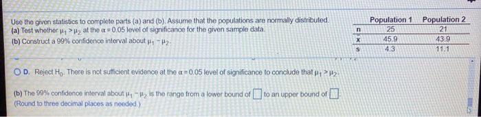Solved Use the given statistics to complete parts (a) and | Chegg.com