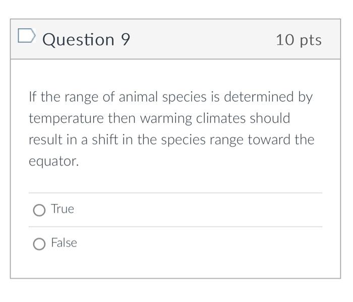 Solved Question 9 10 pts If the range of animal species is | Chegg.com