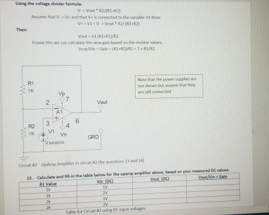Solved Using the voltage divider formula V = Vout R2/R1+R2) | Chegg.com