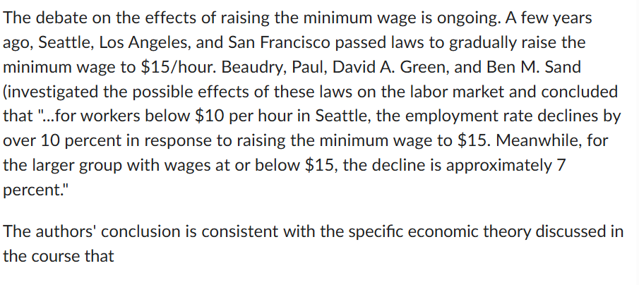 Solved The debate on the effects of raising the minimum wage | Chegg.com