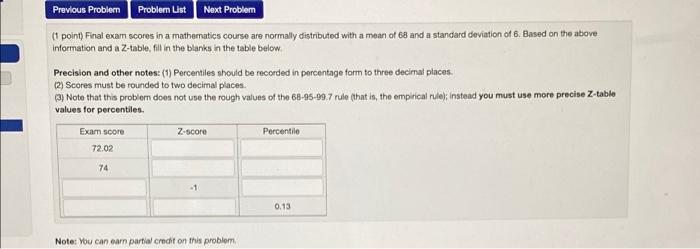 Solved Previous Probler Problem List Next Problem (1 point) | Chegg.com