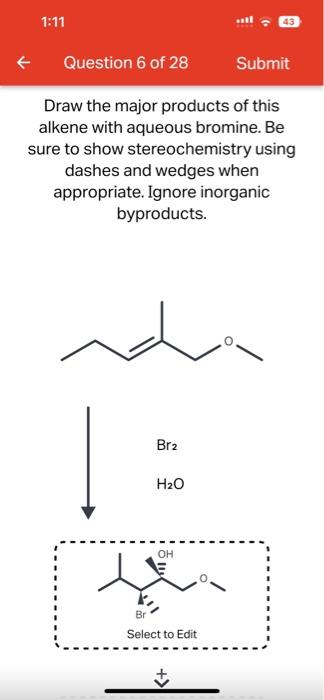 Solved Draw the major products of this alkene with aqueous | Chegg.com