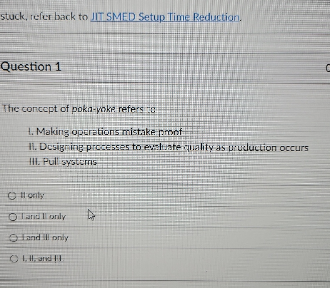 Solved stuck, refer back to JIT SMED Setup Time | Chegg.com