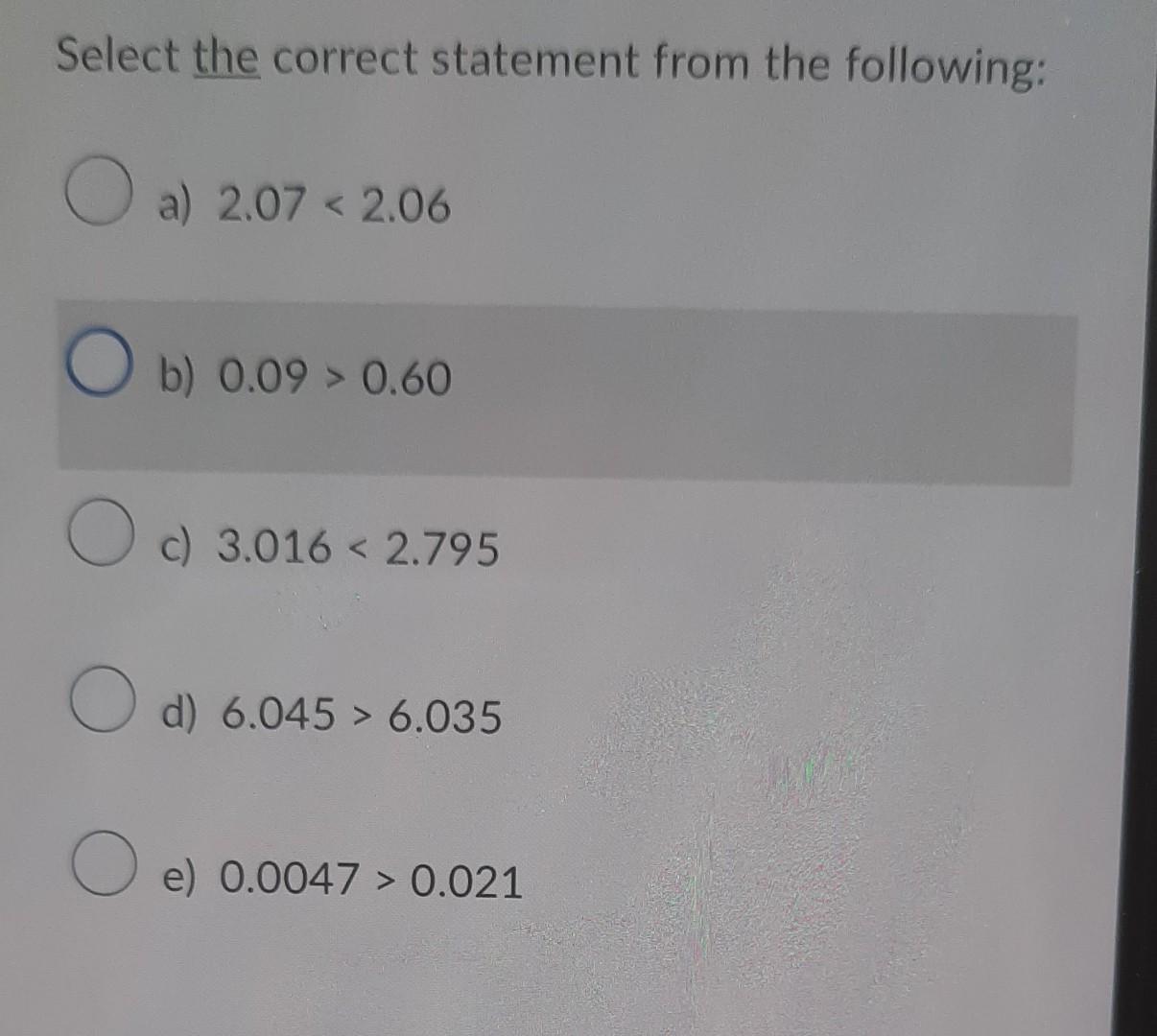 Solved Select the correct statement from the following: a) | Chegg.com