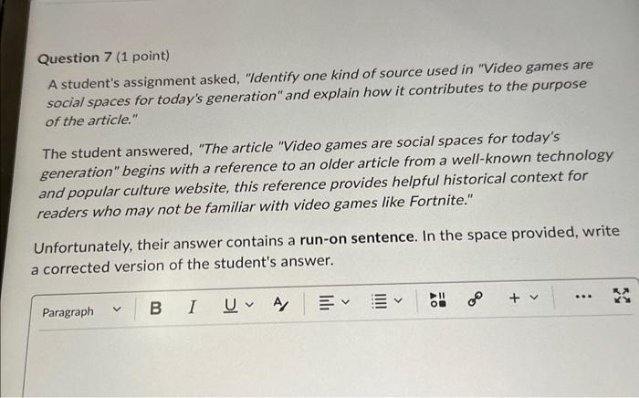 Question 7 (1 point) A student's assignment asked, | Chegg.com