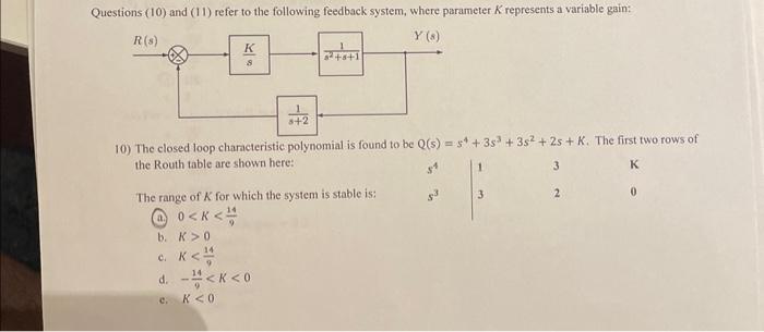 Solved 10) The closed loop characteristic polynomial is | Chegg.com