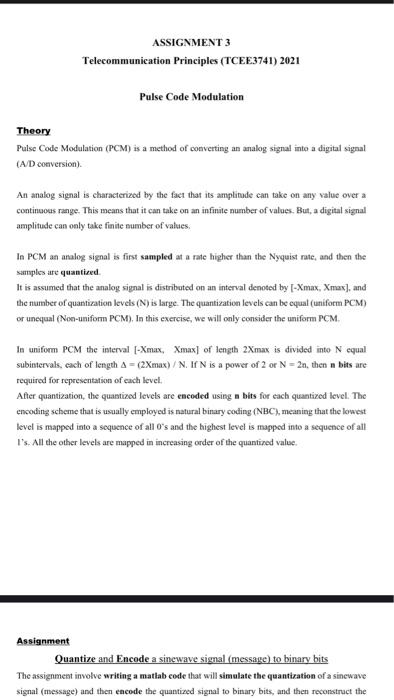 ASSIGNMENT 3 Telecommunication Principles (TCEE3741) | Chegg.com