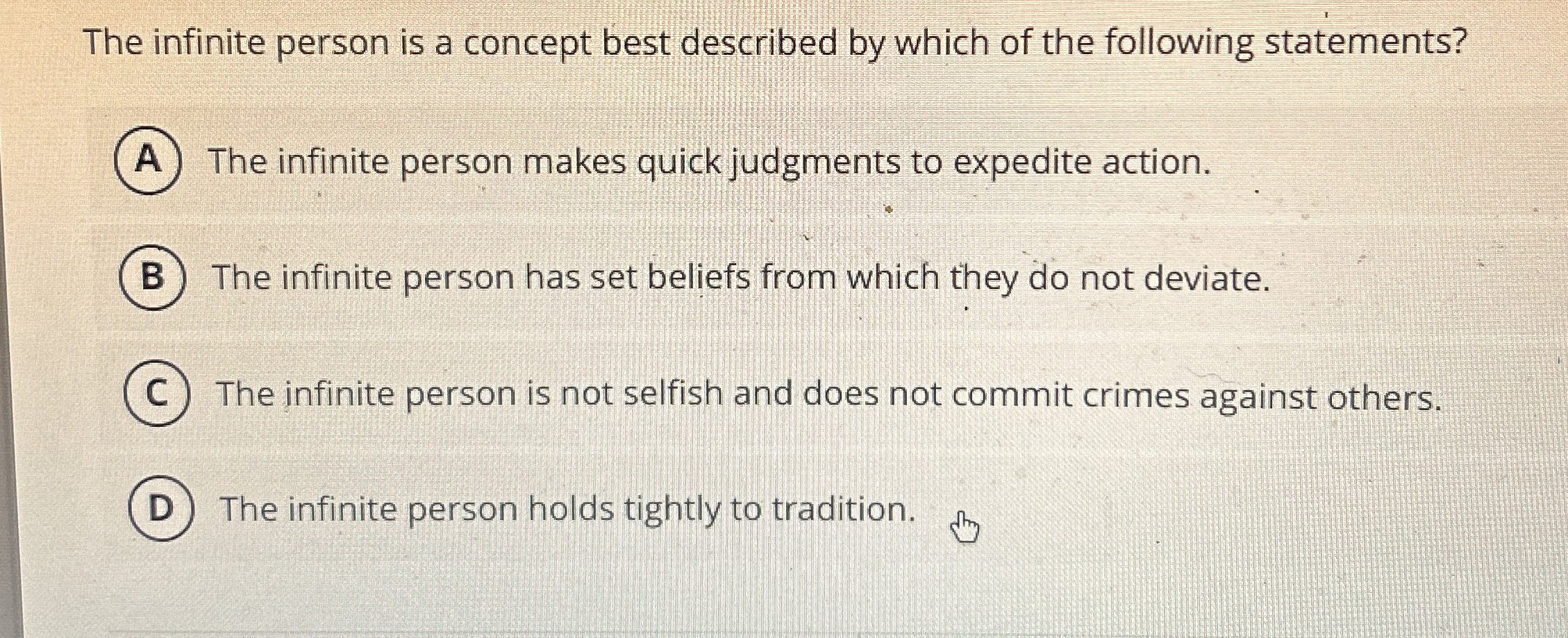 The infinite person is a concept best described by | Chegg.com