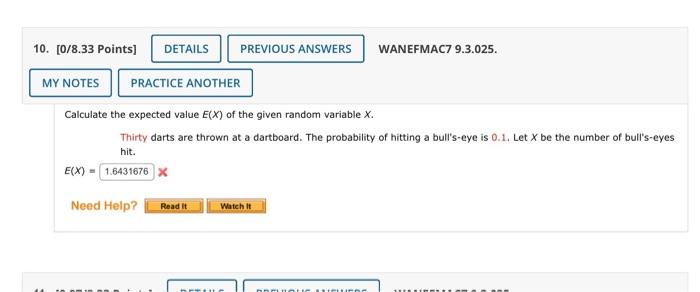 Solved Calculate the expected value E(X) of the given random | Chegg.com