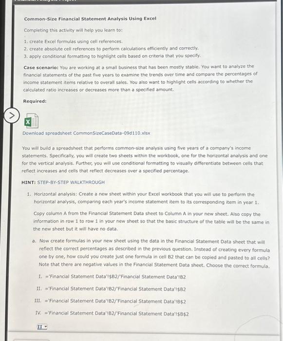 Solved Common-Size Financial Statement Analysis Using Excel | Chegg.com