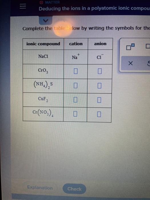 Solved MATTER Deducing the ions in a polyatomic ionic compou | Chegg.com