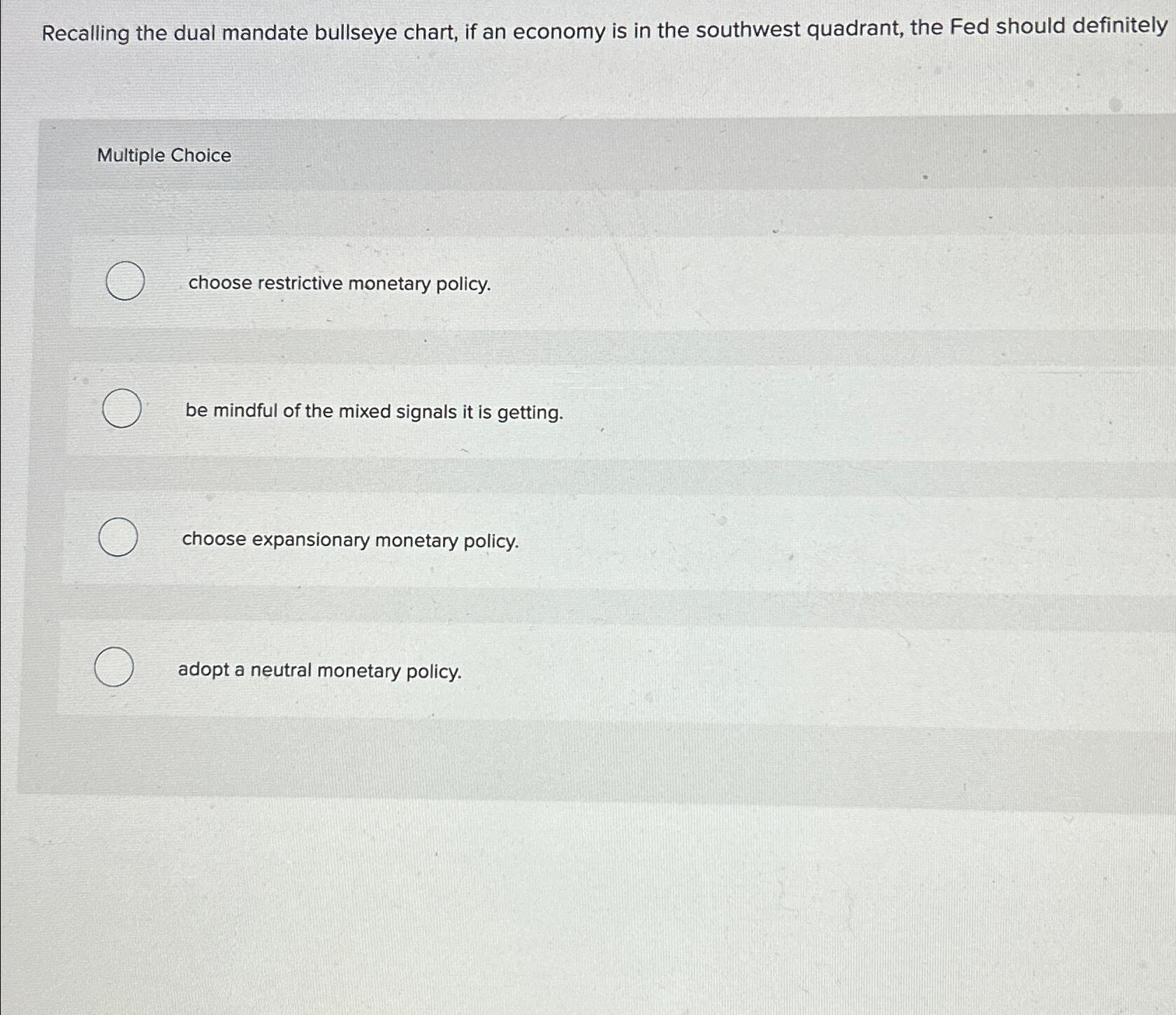 Solved Recalling the dual mandate bullseye chart, if an | Chegg.com