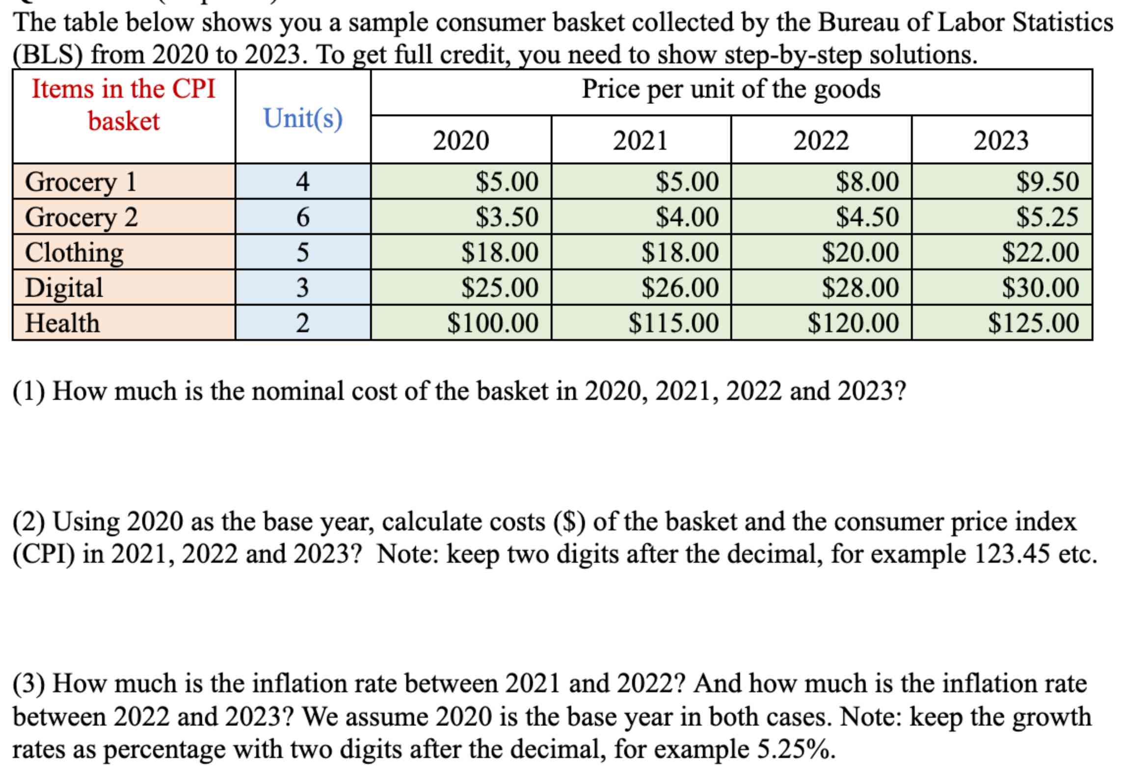 Solved The Table below helps to answer questions 1 2 ﻿and 3 | Chegg.com