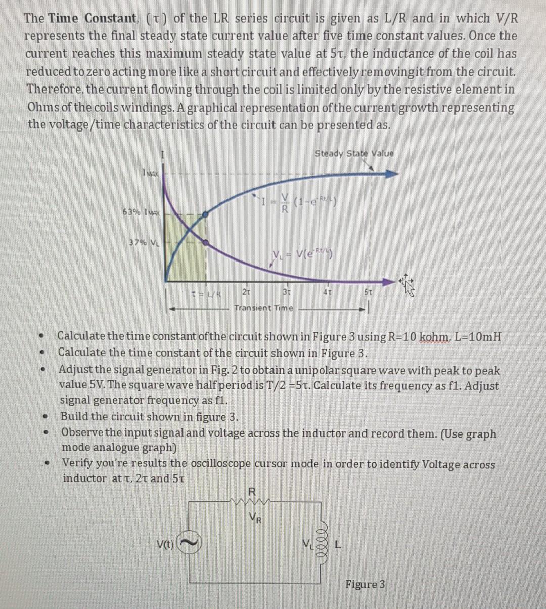 The Time Constant, (t) of the LR series circuit is | Chegg.com