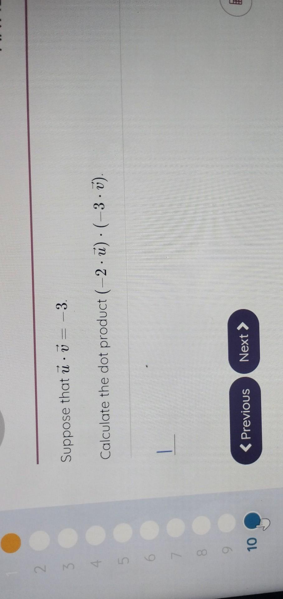 Solved Suppose that \\( \\vec{u} \\cdot \\vec{v}=-3 \\). | Chegg.com