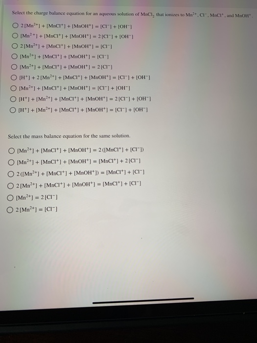 Solved Select the charge balance equation for an aqueous | Chegg.com