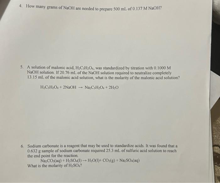 DATA TABLE 1: Titration of Standard HCl Write a | Chegg.com