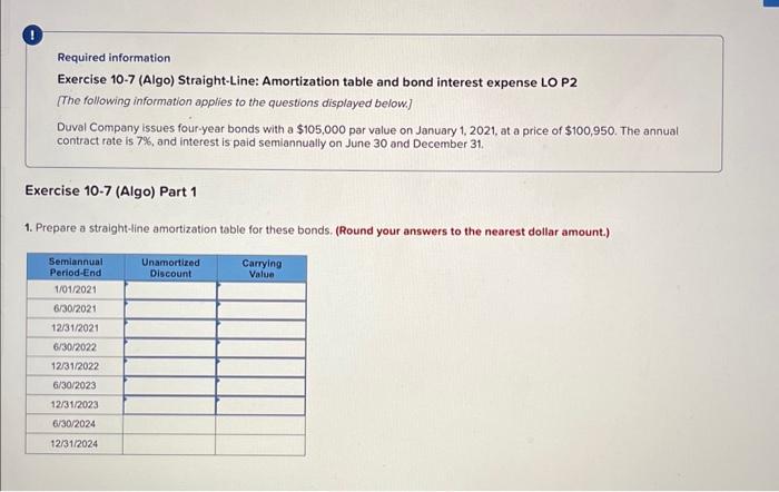 Solved Required information Exercise 10-7 (Algo) | Chegg.com