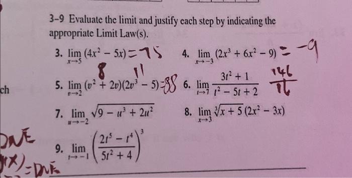Solved ch 3-9 Evaluate the limit and justify each step by | Chegg.com