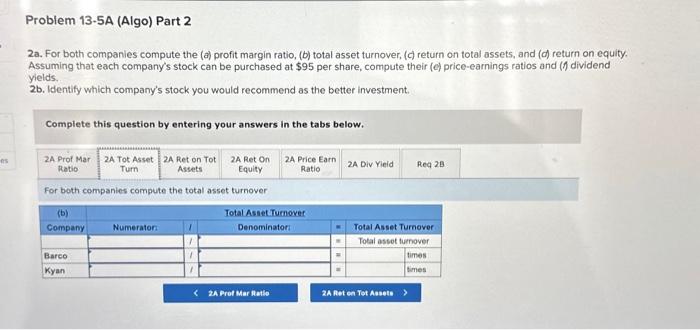 Solved Required information Problem 13-5A (Algo) Comparative | Chegg.com