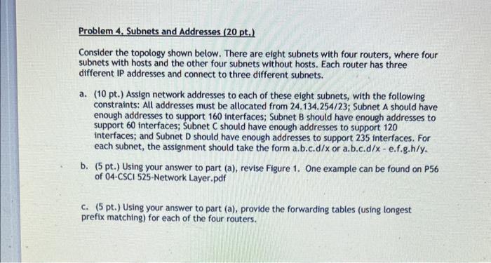 Solved Problem 4. Subnets and Addresses (20 pt.) Consider | Chegg.com Solved Problem 4. Subnets and Addresses (20 pt.) Consider | Chegg.com