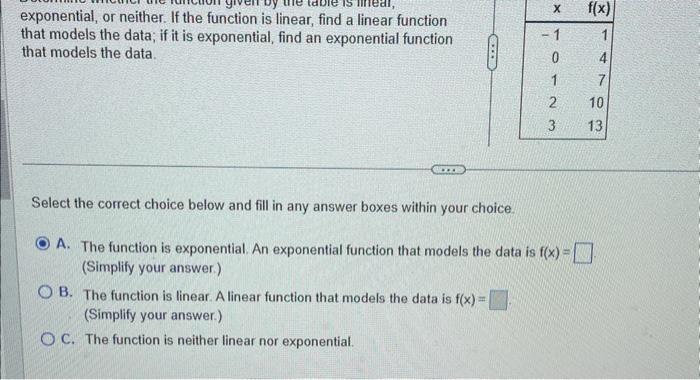 Solved exponential, or neither. If the function is linear, | Chegg.com