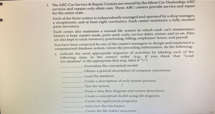 Solved 1. The ABC Car Service & Repair Centers are owned by | Chegg.com