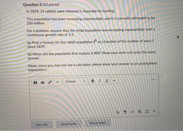 Solved Question 5 (10 points) In 1859, 24 rabbits were | Chegg.com