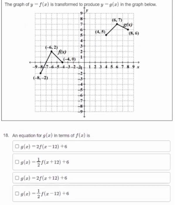 Solved The graph of y=f(x) is transformed to produce y=g(x) | Chegg.com