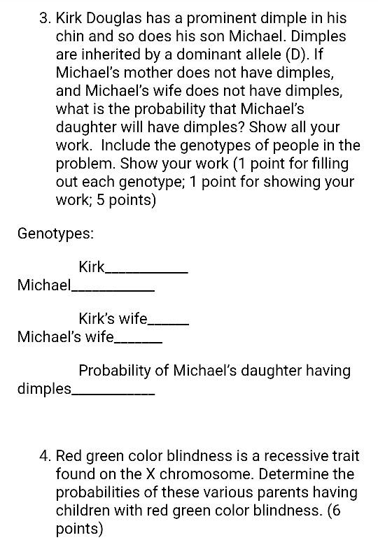 Solved 3. Kirk Douglas has a prominent dimple in his chin | Chegg.com