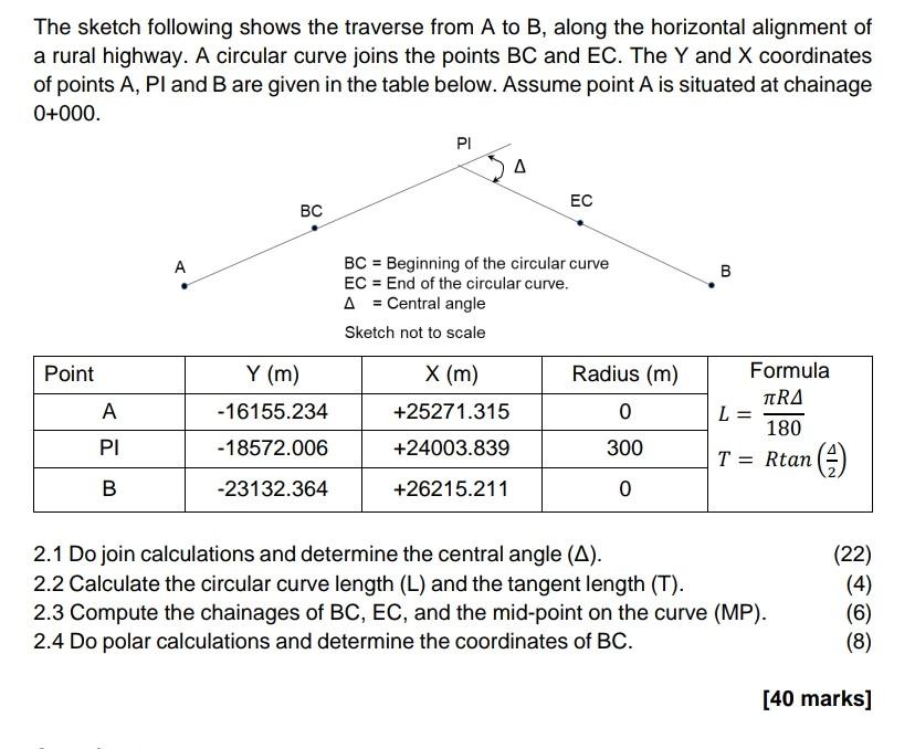 Solved The sketch following shows the traverse from A to B, | Chegg.com