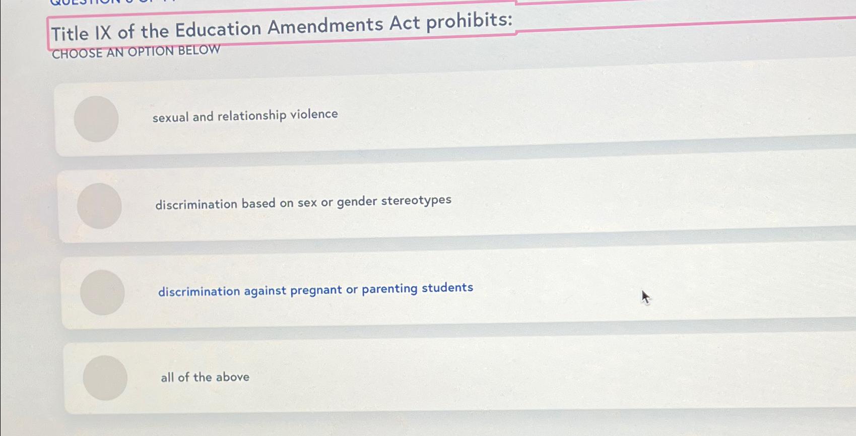 Solved Title IX of the Education Amendments Act | Chegg.com