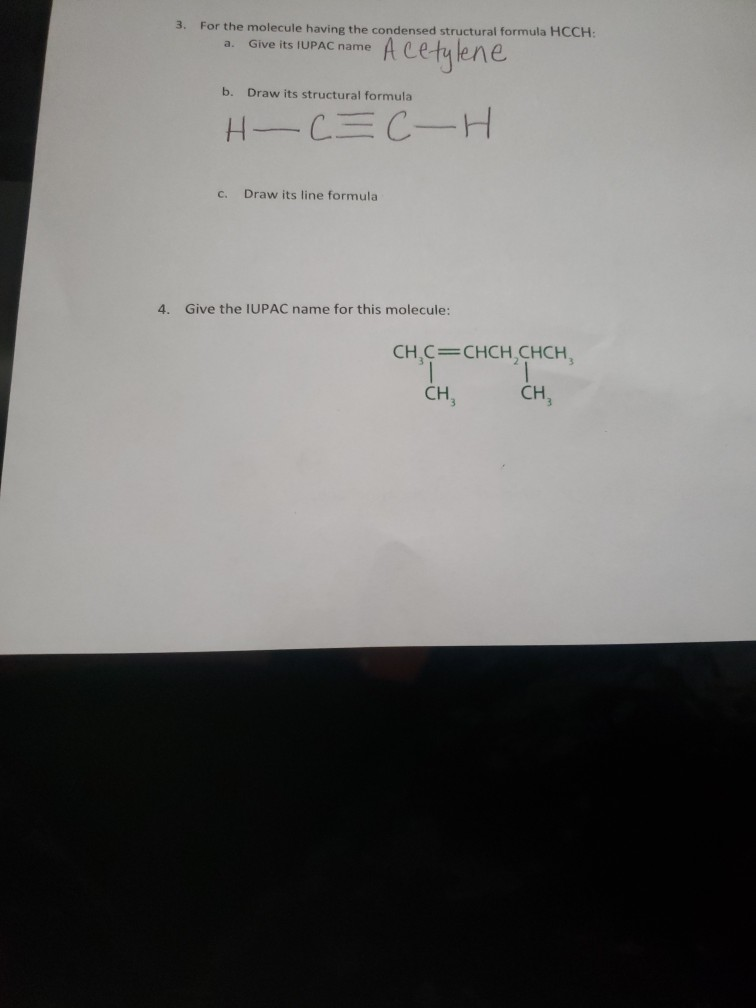 Solved 3 For the molecule having the condensed structural | Chegg.com