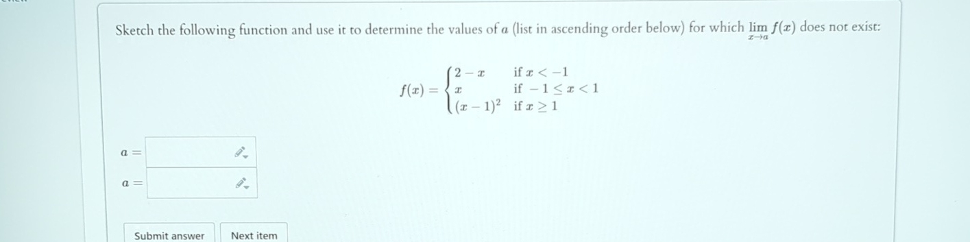 Solved Sketch the following function and use it to determine | Chegg.com