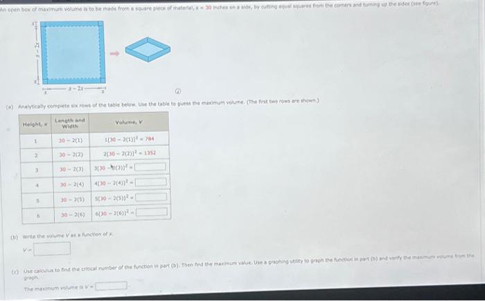 Solved An open box of maximum volume is to be made from a | Chegg.com