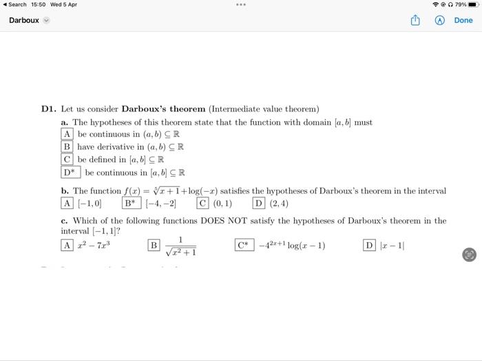 Solved D1. Let us consider Darboux's theorem (Intermediate | Chegg.com