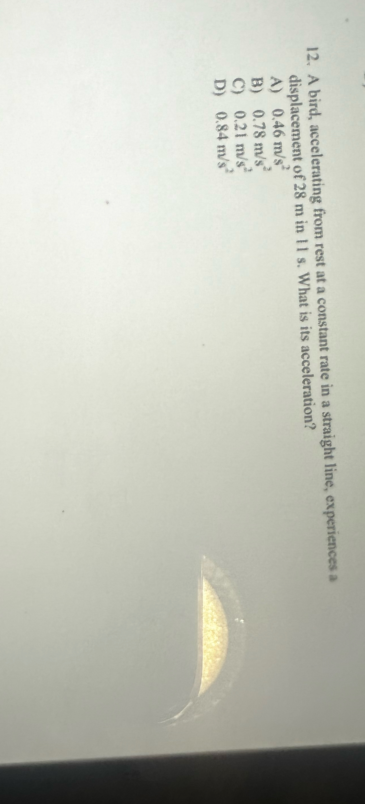 Solved A bird, accelerating from rest at a constant rate in | Chegg.com