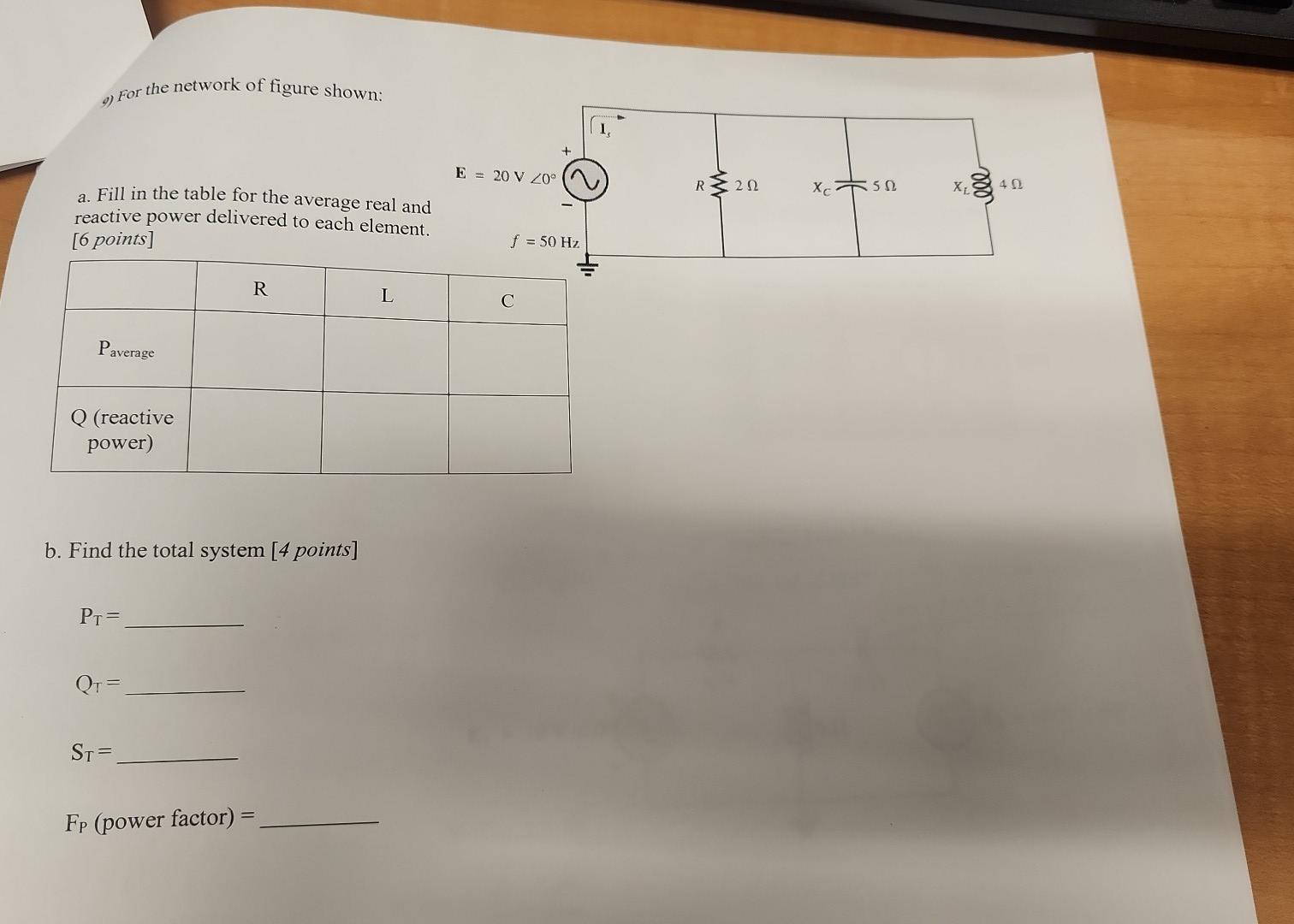 Solved 9) For the network of figure shown: a. Fill in the | Chegg.com