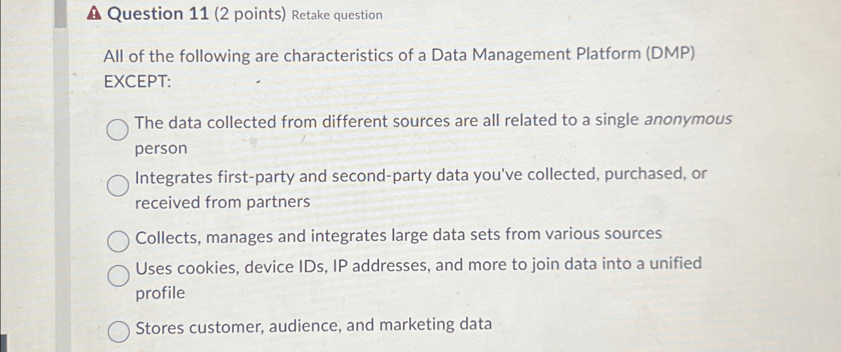 Solved Question 11 (2 ﻿points) ﻿Retake questionAll of the | Chegg.com