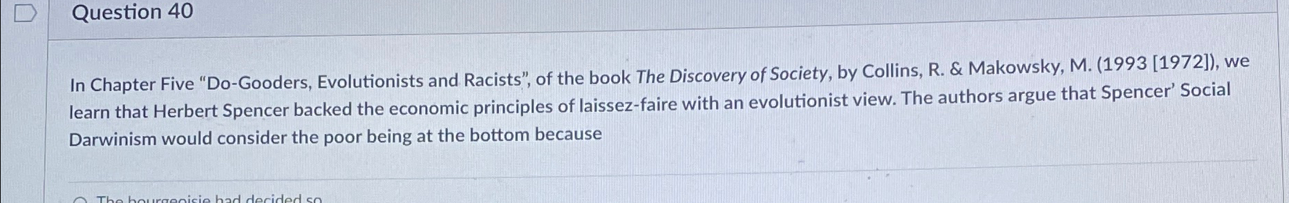 Solved Question 40In Chapter Five "Do-Gooders, Evolutionists | Chegg.com