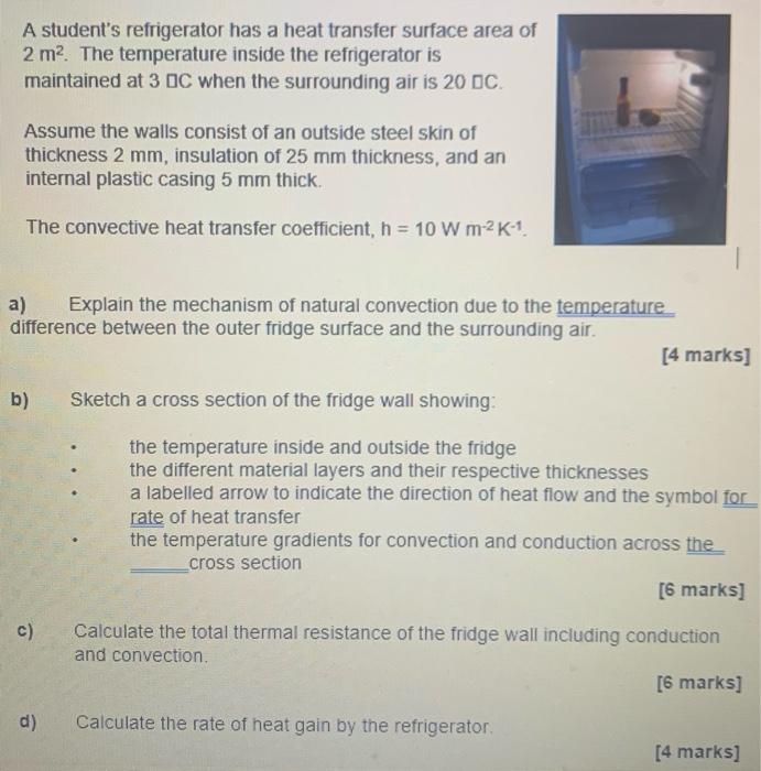 A student's refrigerator has a heat transfer surface | Chegg.com