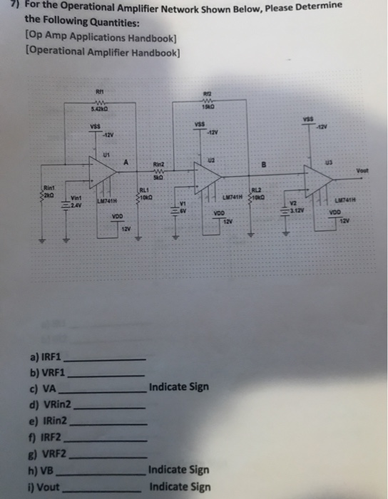 Solved For the Operational Amplifier Network Shown Below, | Chegg.com