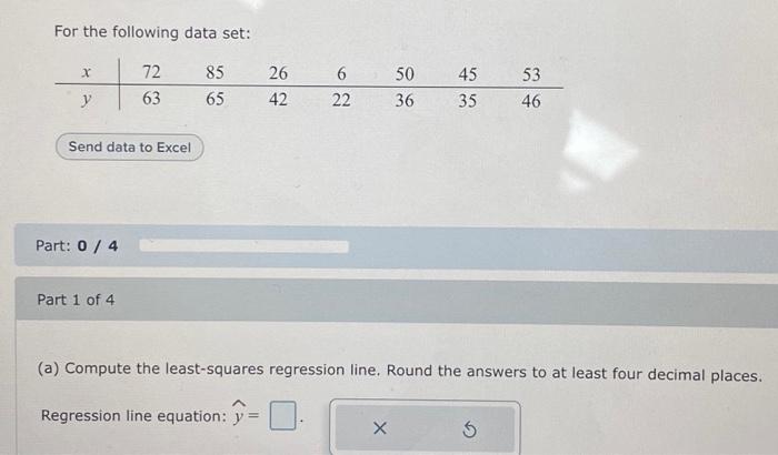 Solved For the following data set: Part: 0 / 4 Part 1 of 4 | Chegg.com