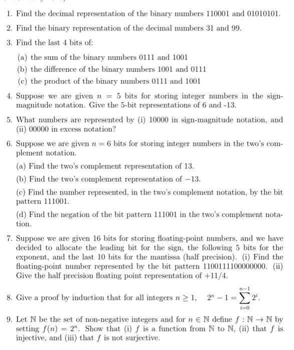 Solved 1. Find the decimal representation of the binary | Chegg.com